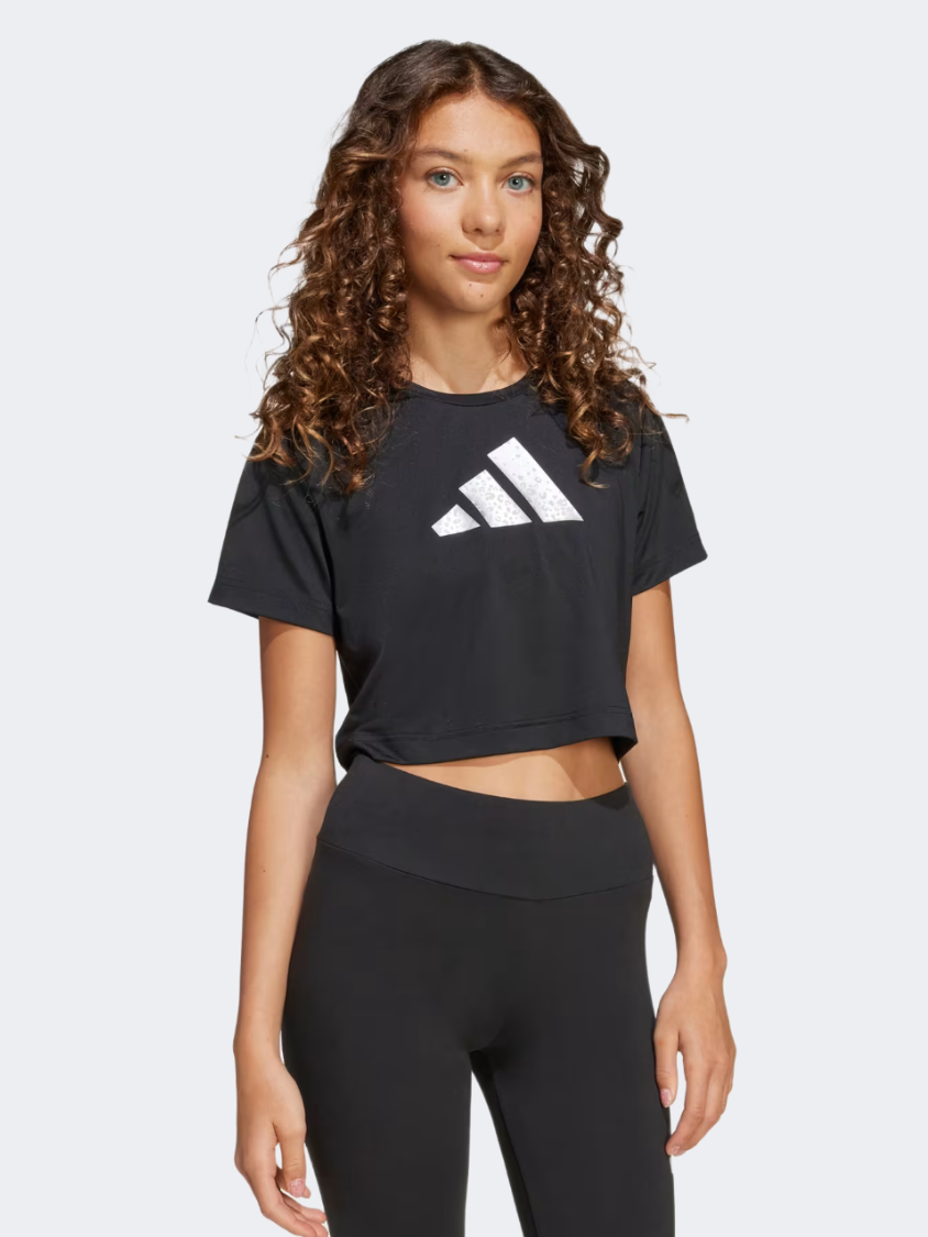 Adidas Training Essentials Glam Print Kids-Girls Sportswear T-Shirt Bl ...